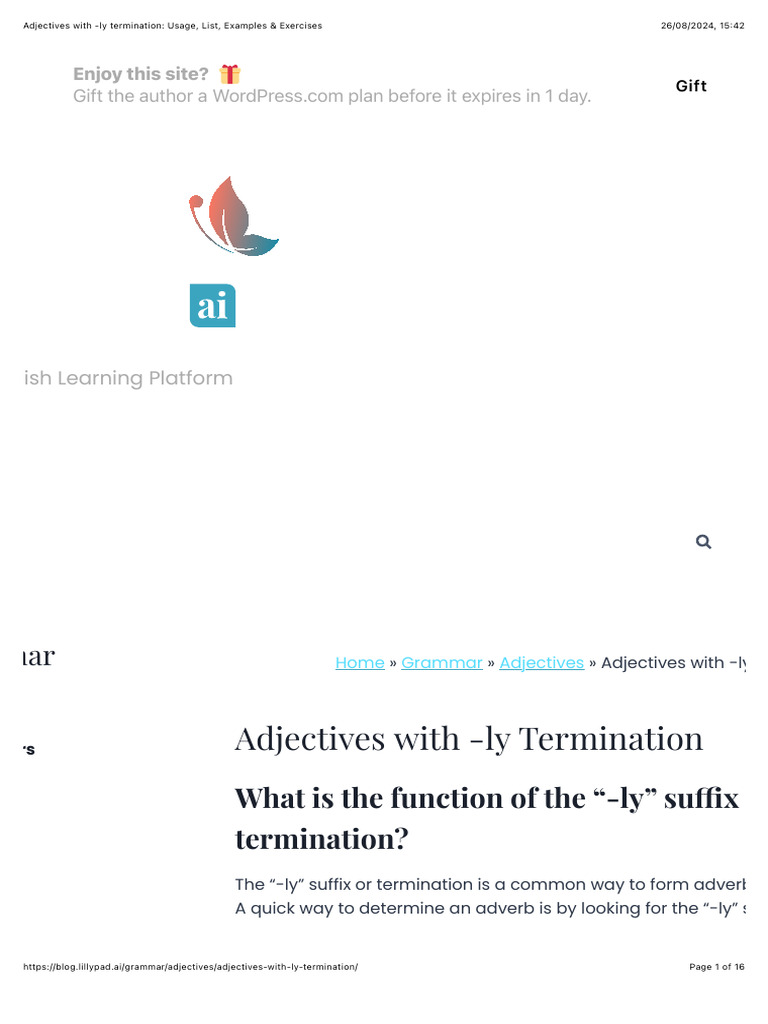 Adjectives With - Ly Termination: Usage, List, Examples & Exercises | PDF