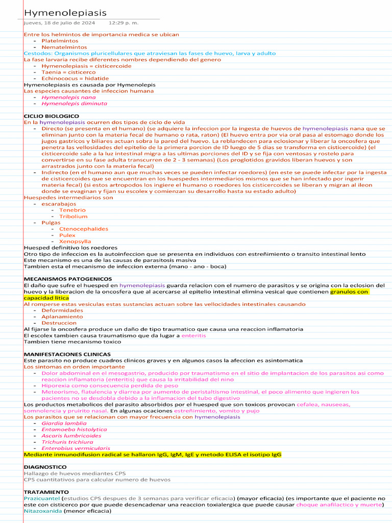 Hymenolepiasis | PDF
