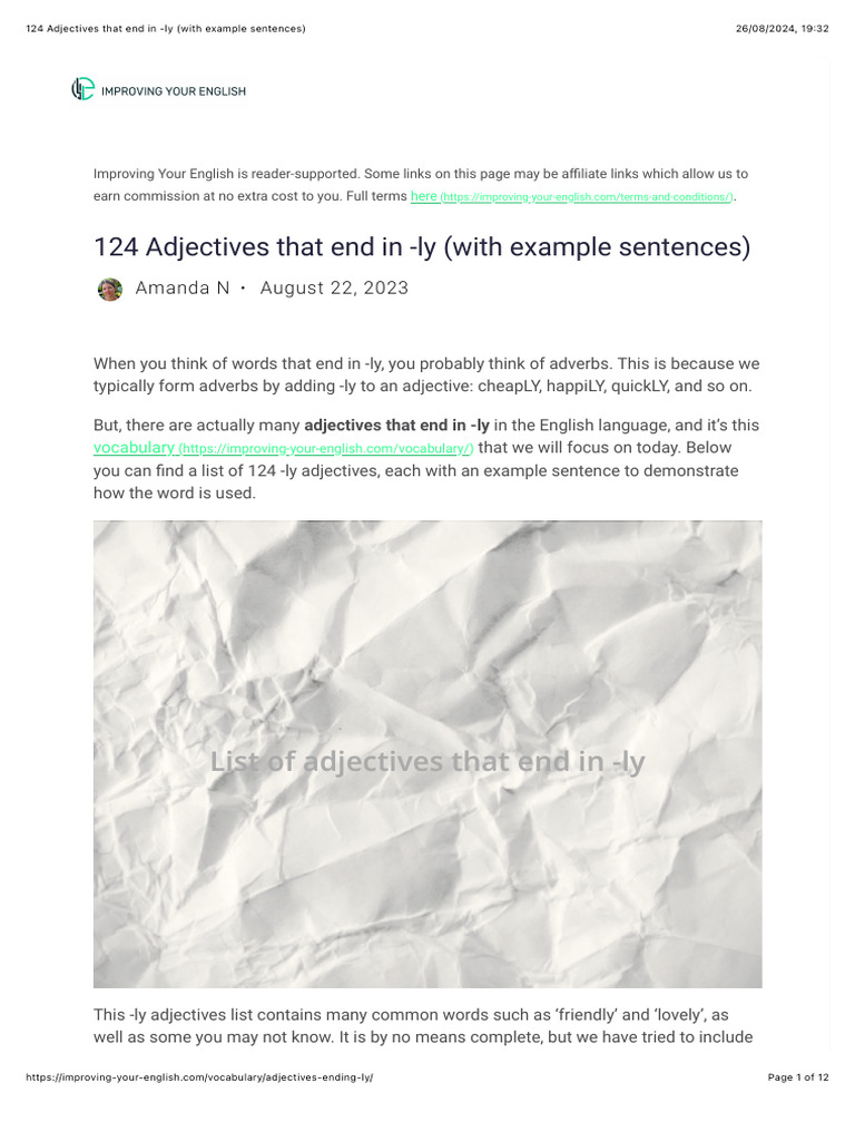 124 Adjectives That End in - Ly (With Example Sentences) | PDF
