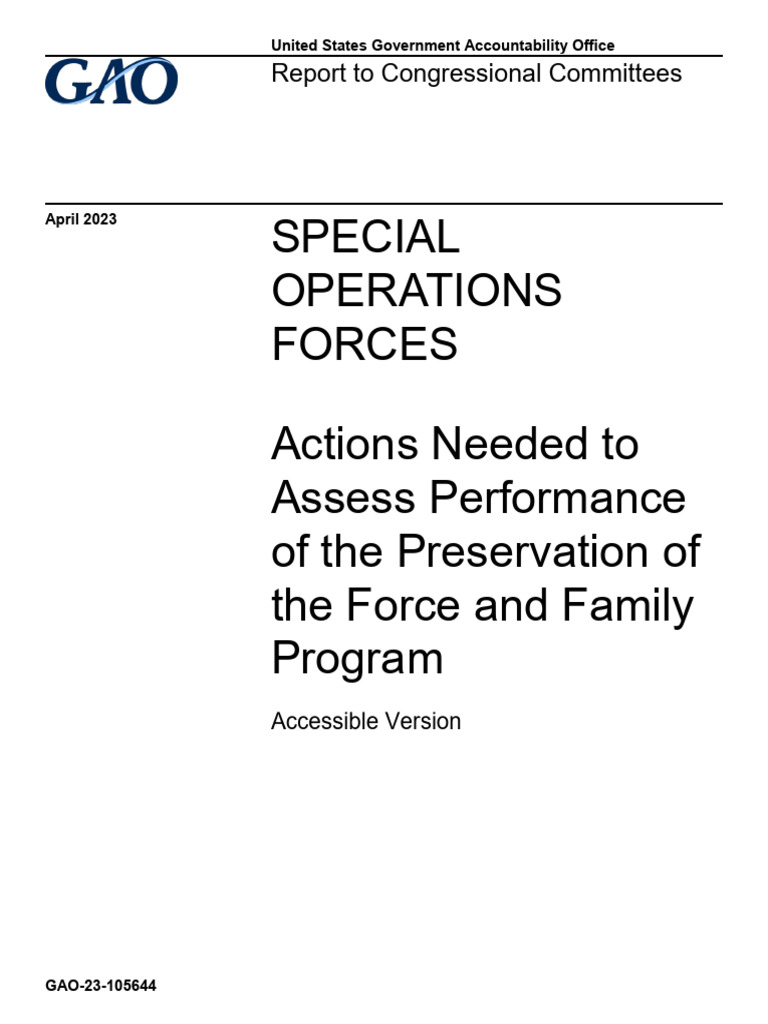 Special Operations Forces Actions Needed To Assess Performance of The Preservation of The Force ...