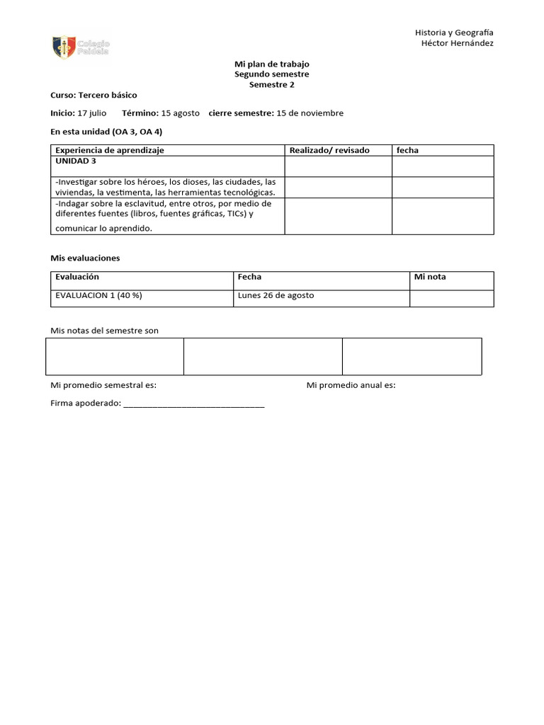 Plan de Clase HISTORIA 3° | PDF