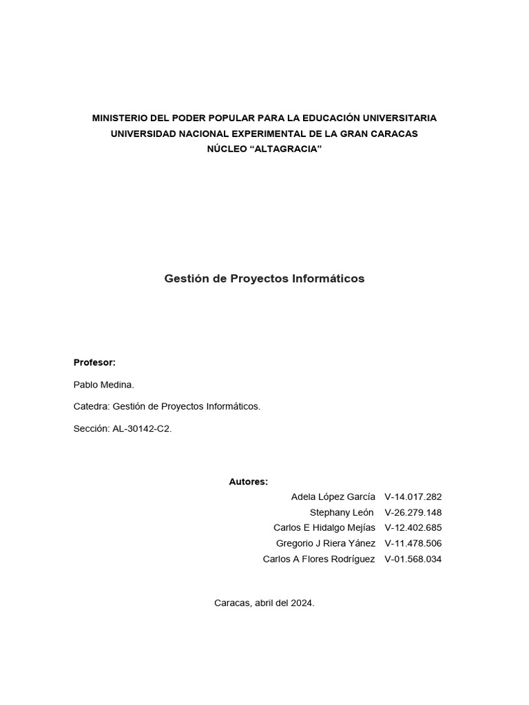 Gestion de Proyectos Informaticos - Def | PDF