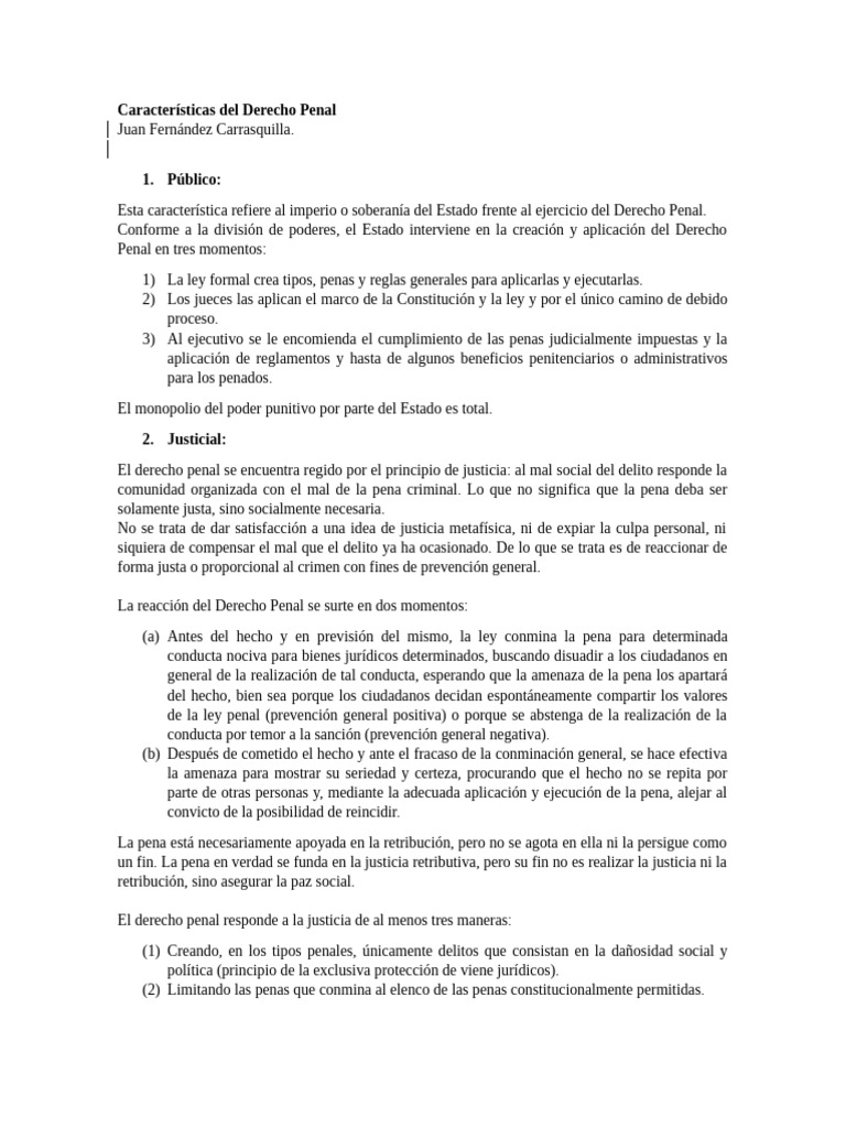 Resumen Características Del Dereho Penal | PDF | Derecho penal | Castigos