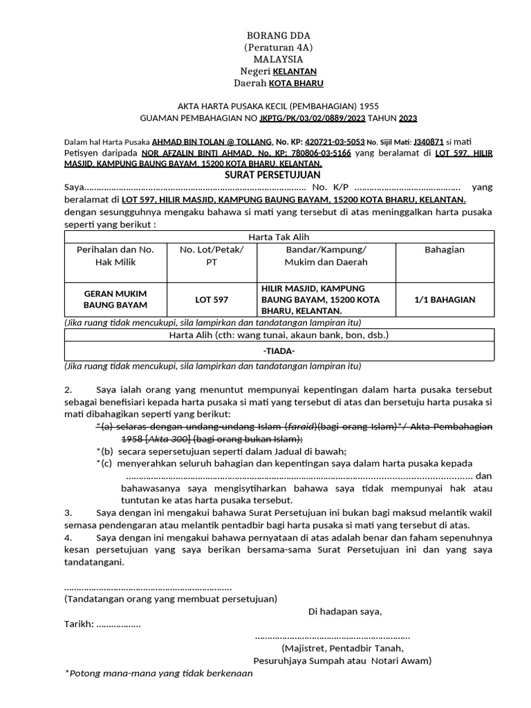 Borang Persetujuan - Bahasa Melayu Borang DDA | PDF