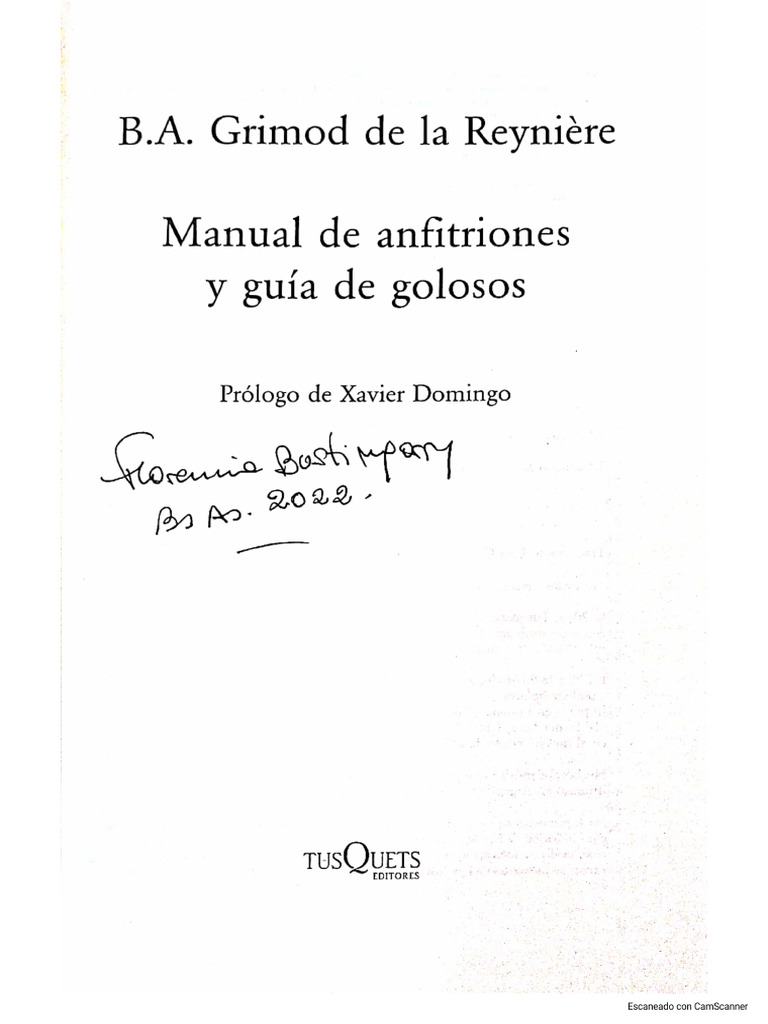 Grimond de La Reyniere-Manual de Anfitriones y Golosos | PDF