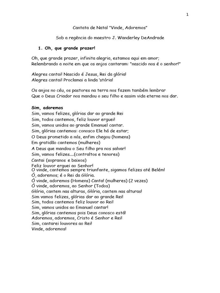 Cantata Vinde Adoremos - Letrário Atualizado | PDF