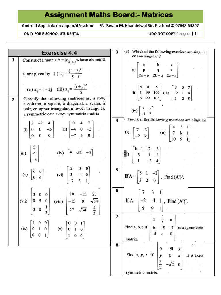 Matrices Assignment For Practice | PDF | Embedded Linux Distributions