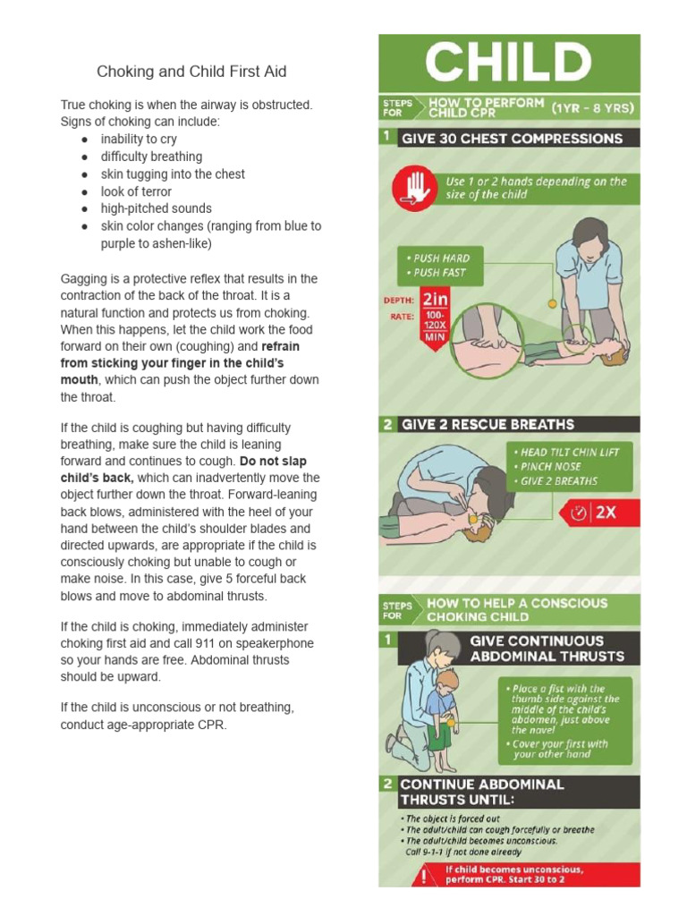 Choking and Child First Aid | PDF