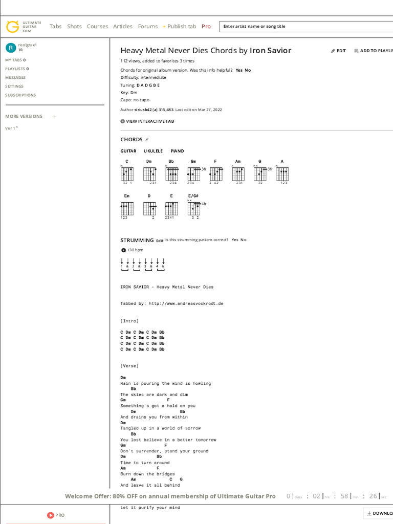 Heavy Metal Never Dies Chords by Iron Savior @ | PDF