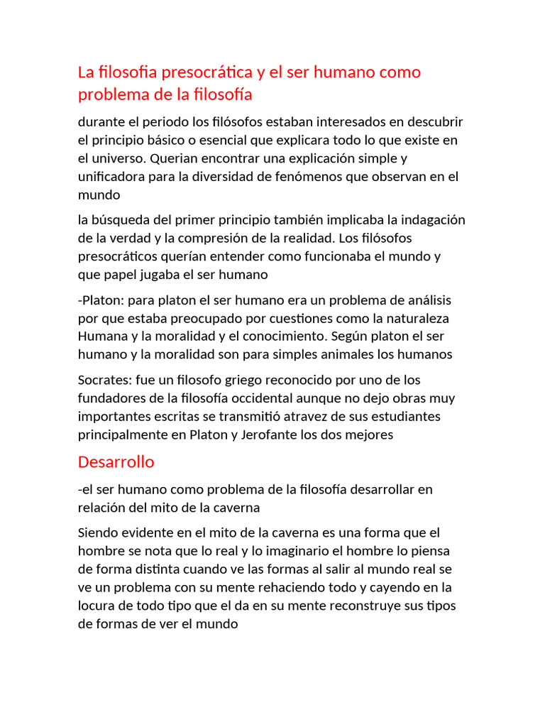La Filosofia Presocrática y El Ser Humano Como Problema de La Filosofía | PDF