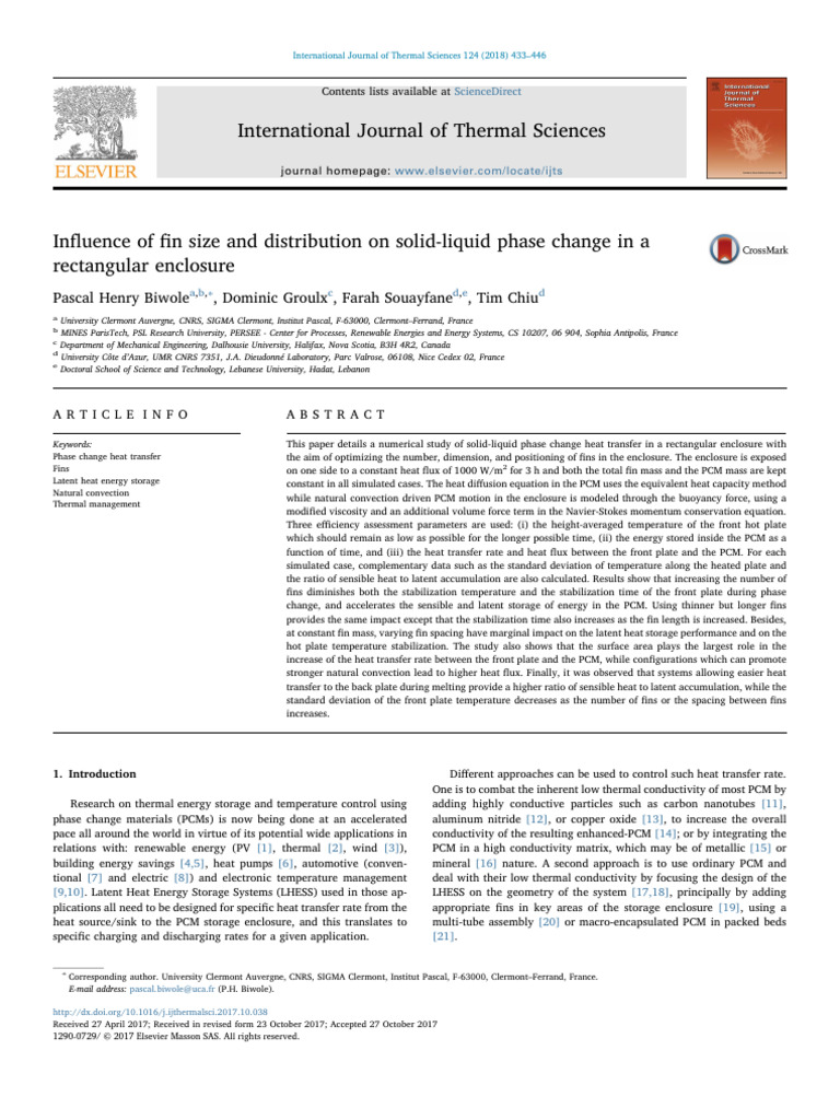 International Journal of Thermal Sciences: Articleinfo | PDF