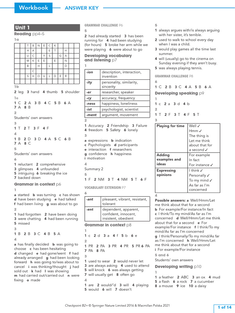 Checkpoint B2 WB Answer Key | PDF