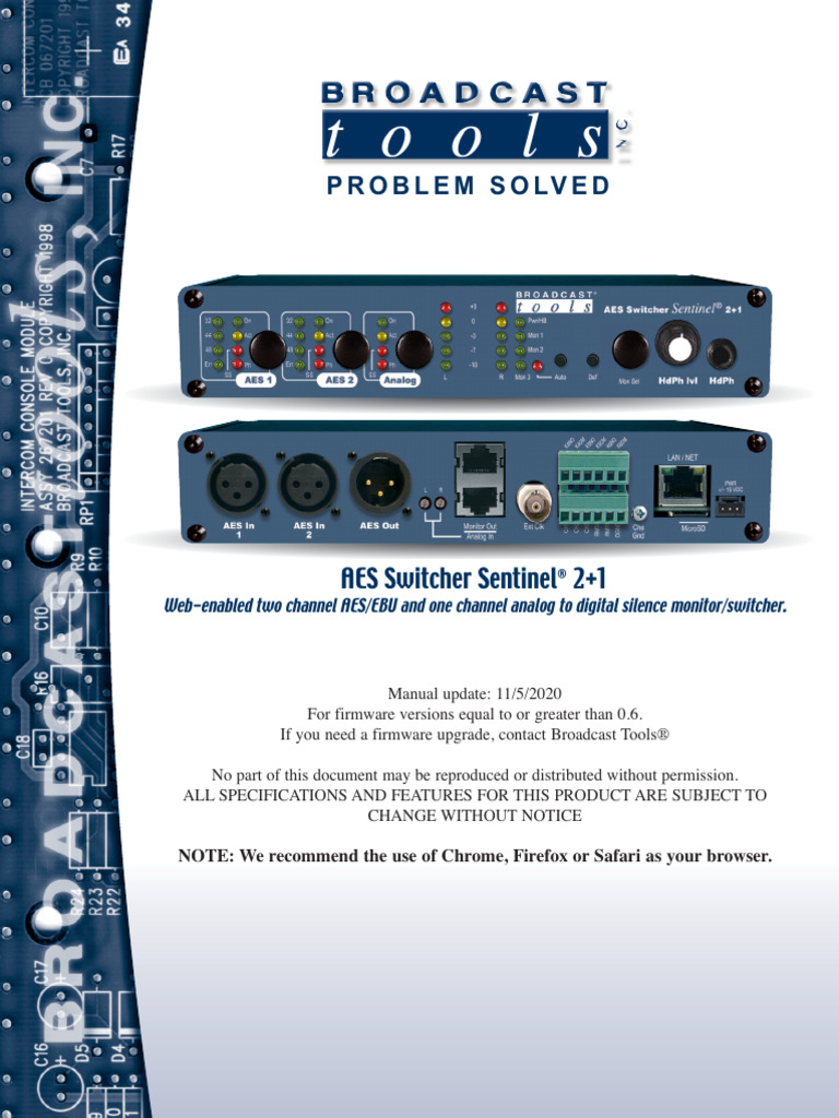Broadcast Tools AES Switcher Sentinel 2in1 Silence Monitor Switcher ...