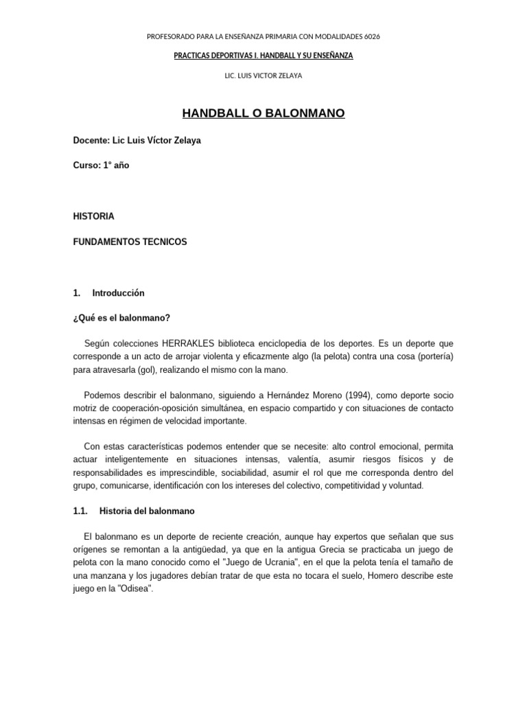 Teoria Fundamentos Handball | PDF