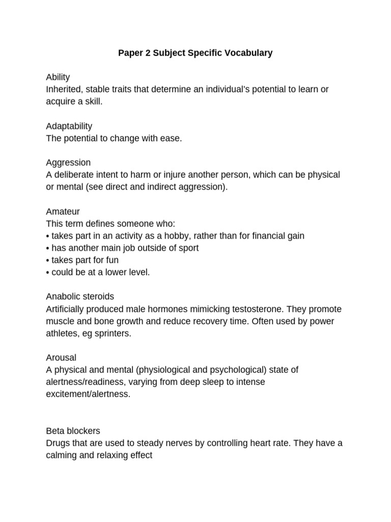 Paper 2 Subject Specific Vocabulary | PDF