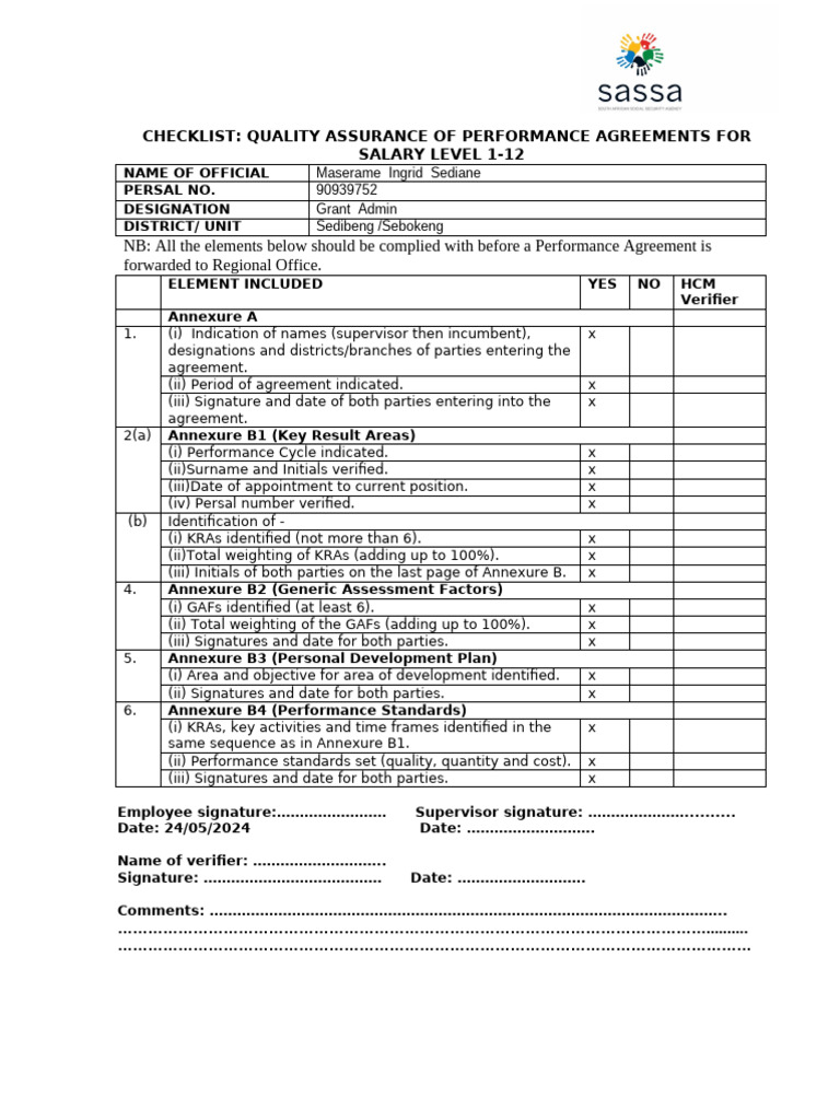CHECKLIST FOR PERFORMANCE AGREEMENTS | PDF