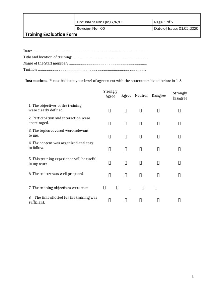 Training Evalutaion | PDF