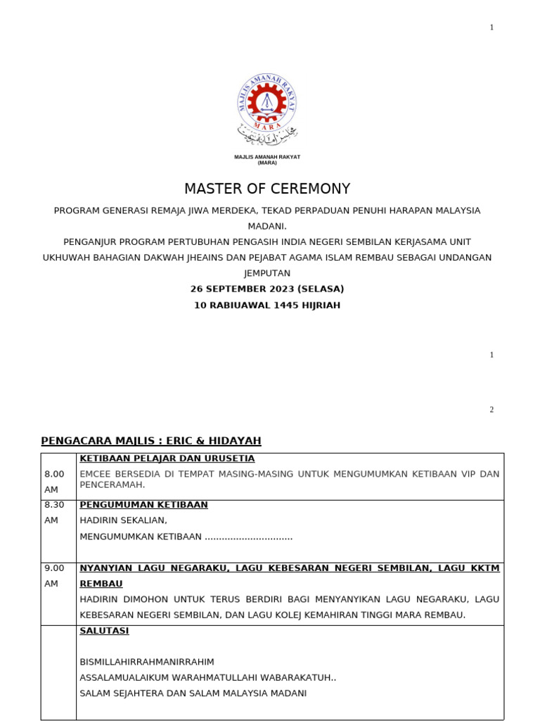 Emcee Text Generasi Remaja Jiwa Merdeka | PDF