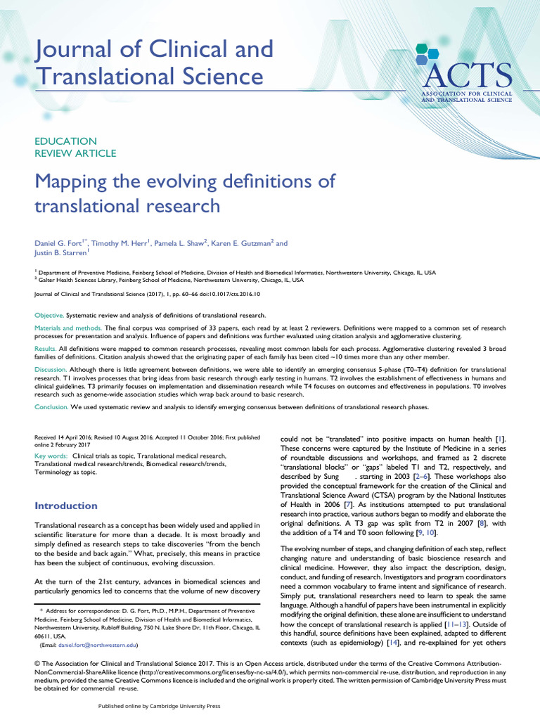 Mapping The Evolving Definitions of Translational Research | PDF