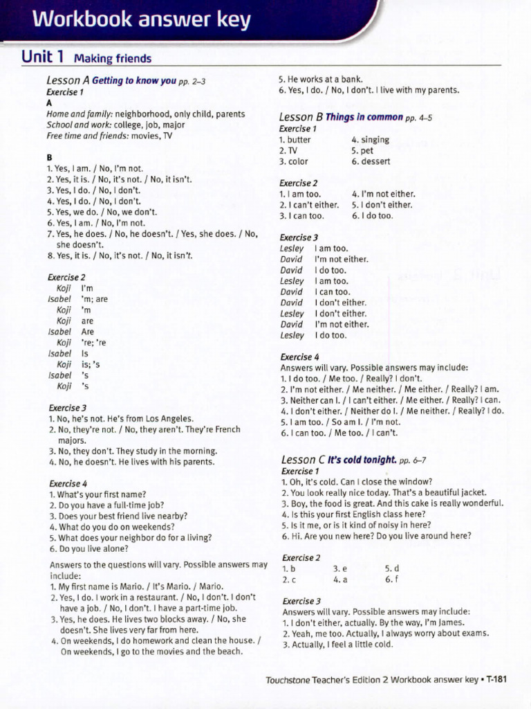 Touchstone 2-2nd Answer Key | PDF
