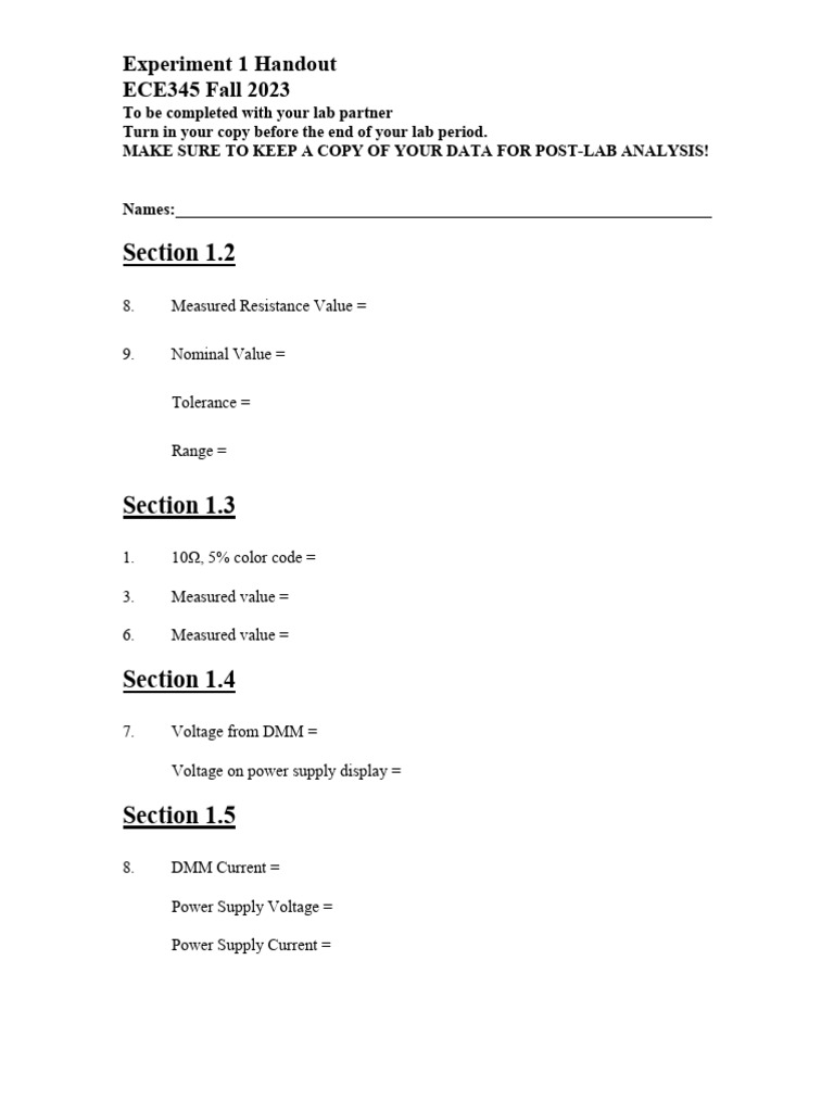 Experiment 1 Handout | PDF