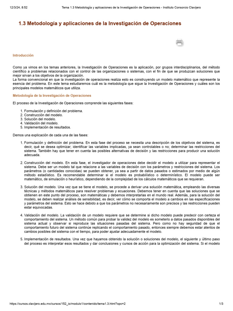 Tema 1.3 Metodología y Aplicaciones de La Investigación de Operaciones ...