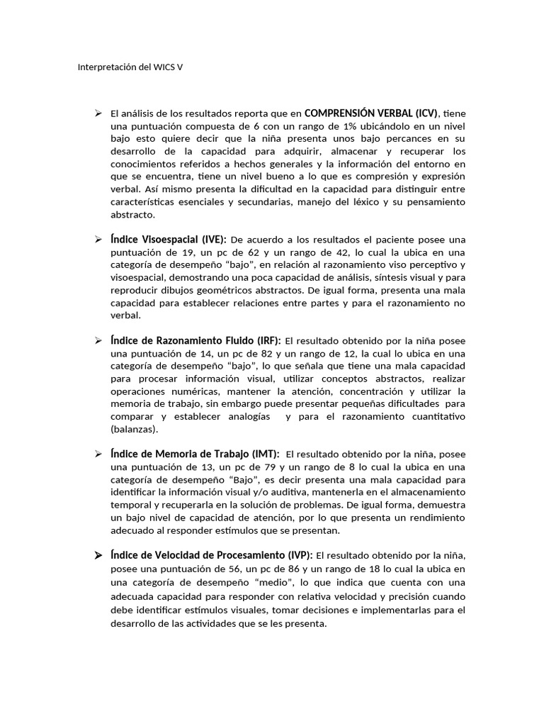 Interpretación Del WICS V | PDF