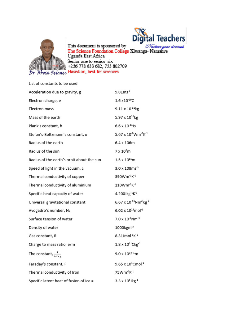 List of Physical Constants | PDF