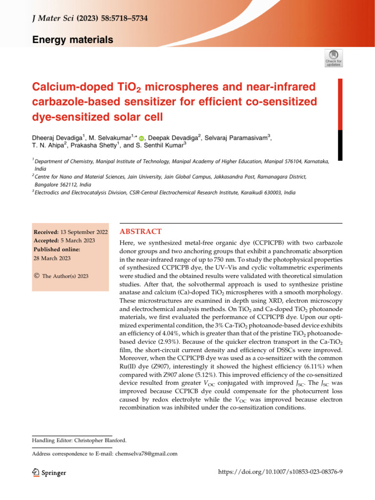 Calcium-Doped Tio Microspheres and Near-Infrared Carbazole-Based ...