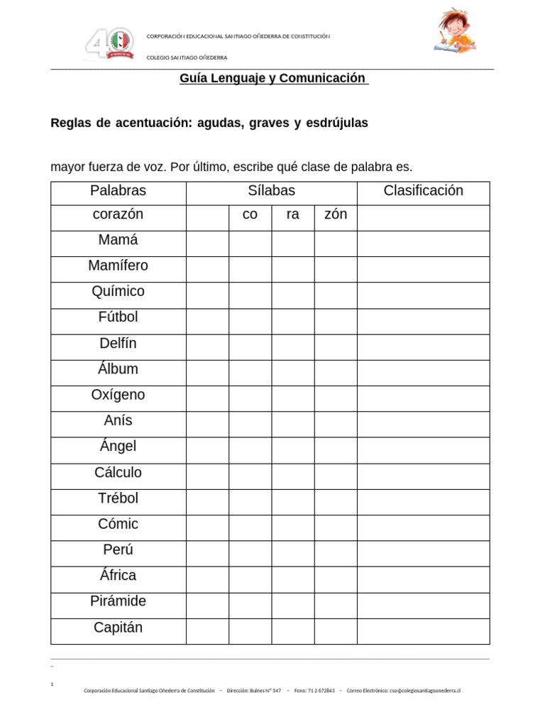 Clasificación de Palabras (Acentuación) | PDF