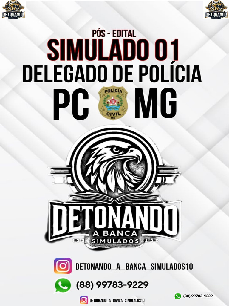 Simulado 01 Delegado PCMG Detonando A Banca Simulados | PDF