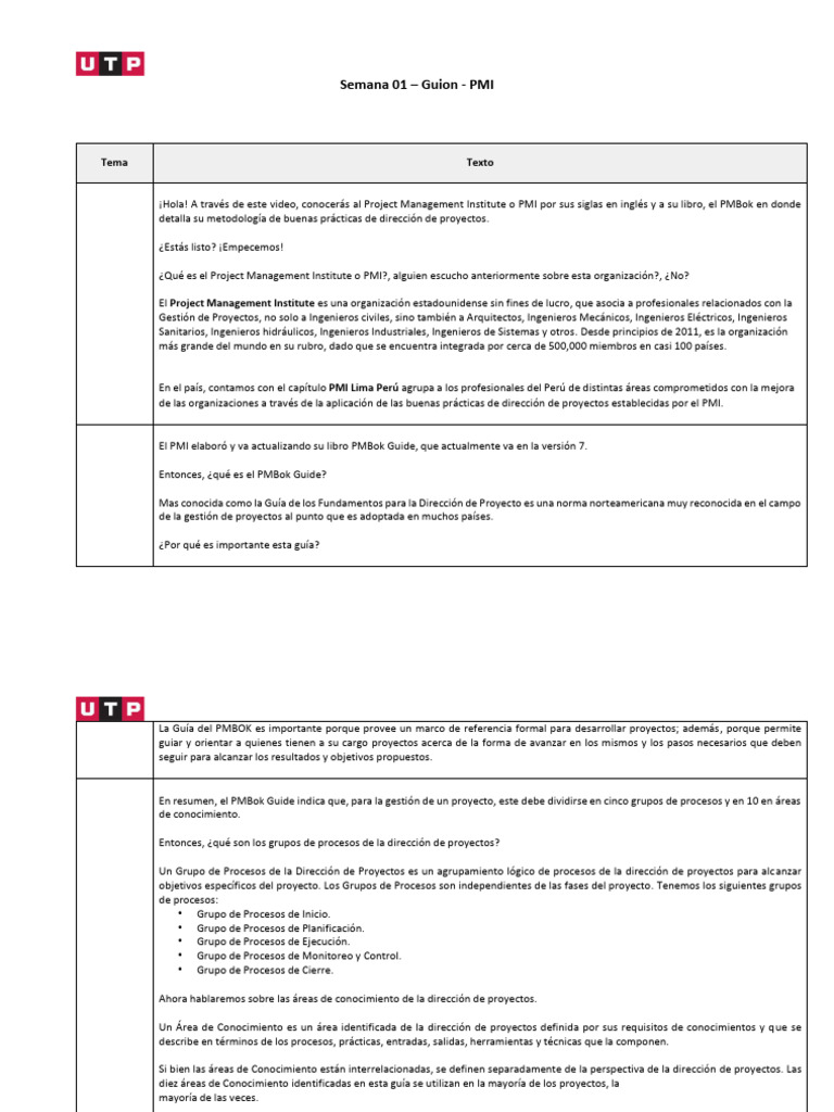 Semana 1 - Guion - PMI | PDF