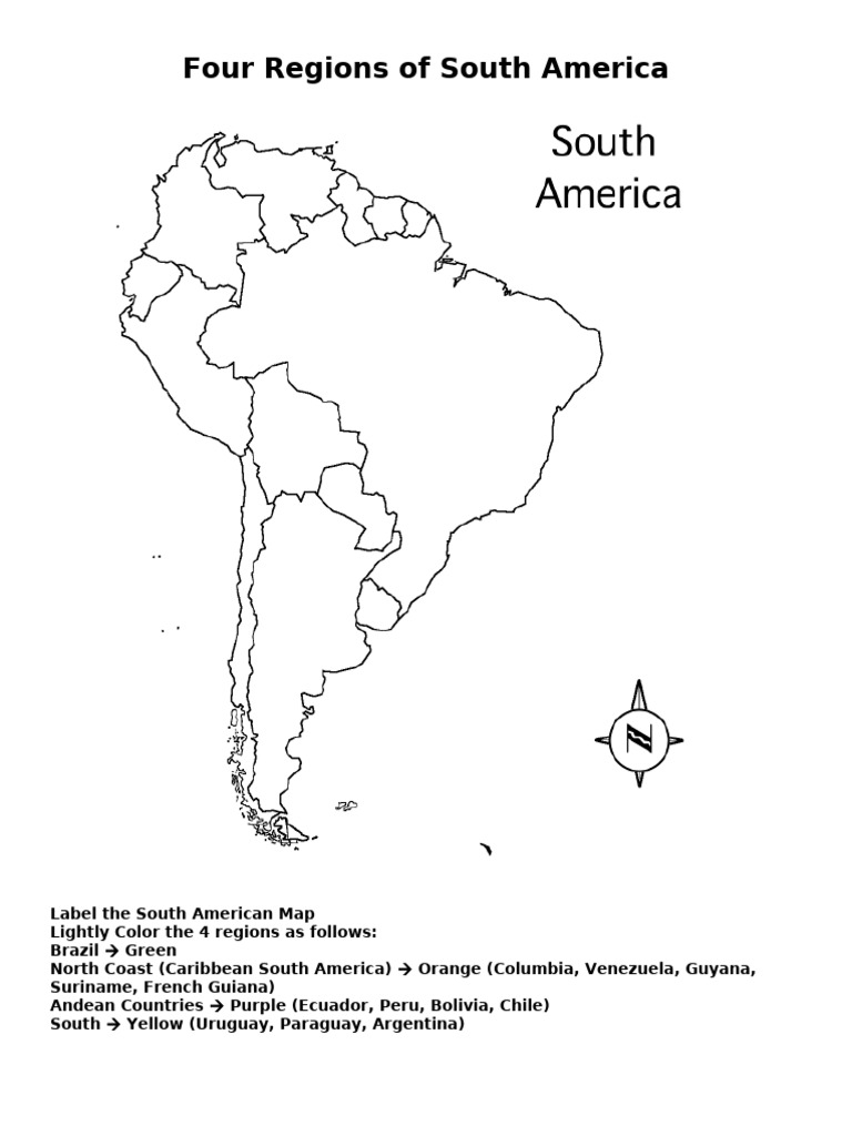 Four Regions of South America Map Activity | PDF