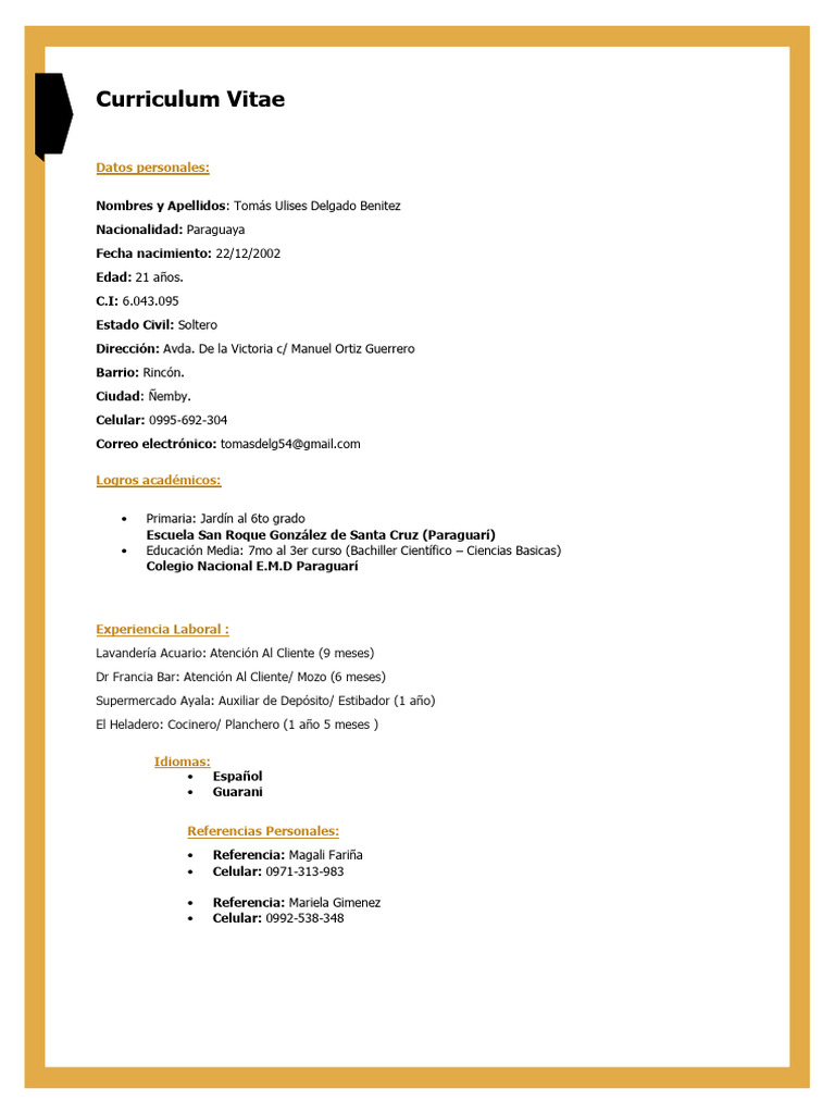 Curriculum Vitae: Datos Personales | PDF