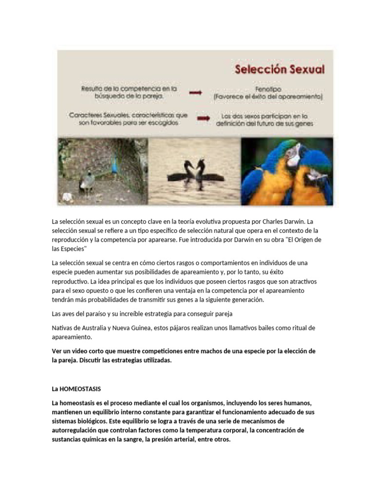 La selección sexual es un concepto clave en la teoría evolutiva propuesta por Charles Darwin | PDF