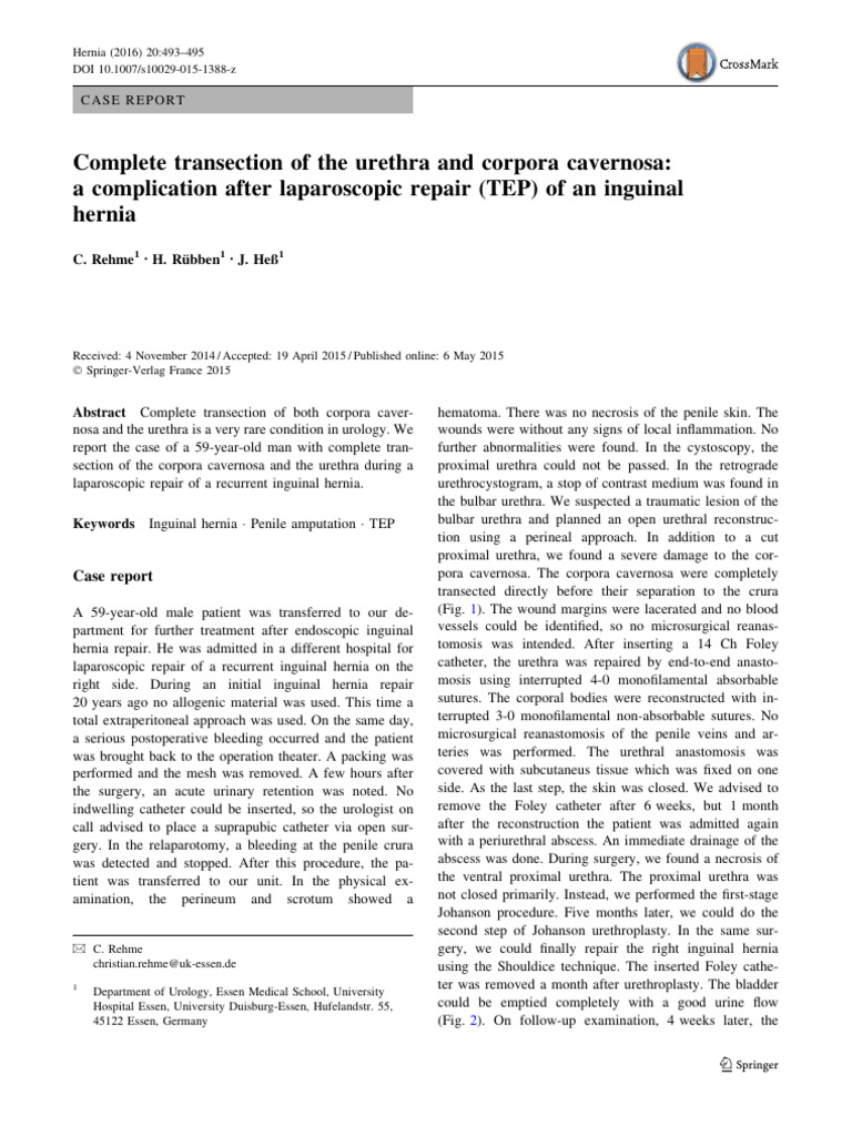 Complete Transection of The Urethra and Corpora Cavernosa A ...