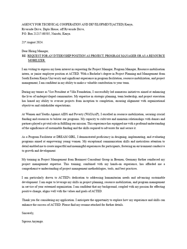 Acted Cover Letter. | PDF