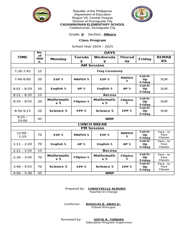 Class Program Sy 23 24 | PDF