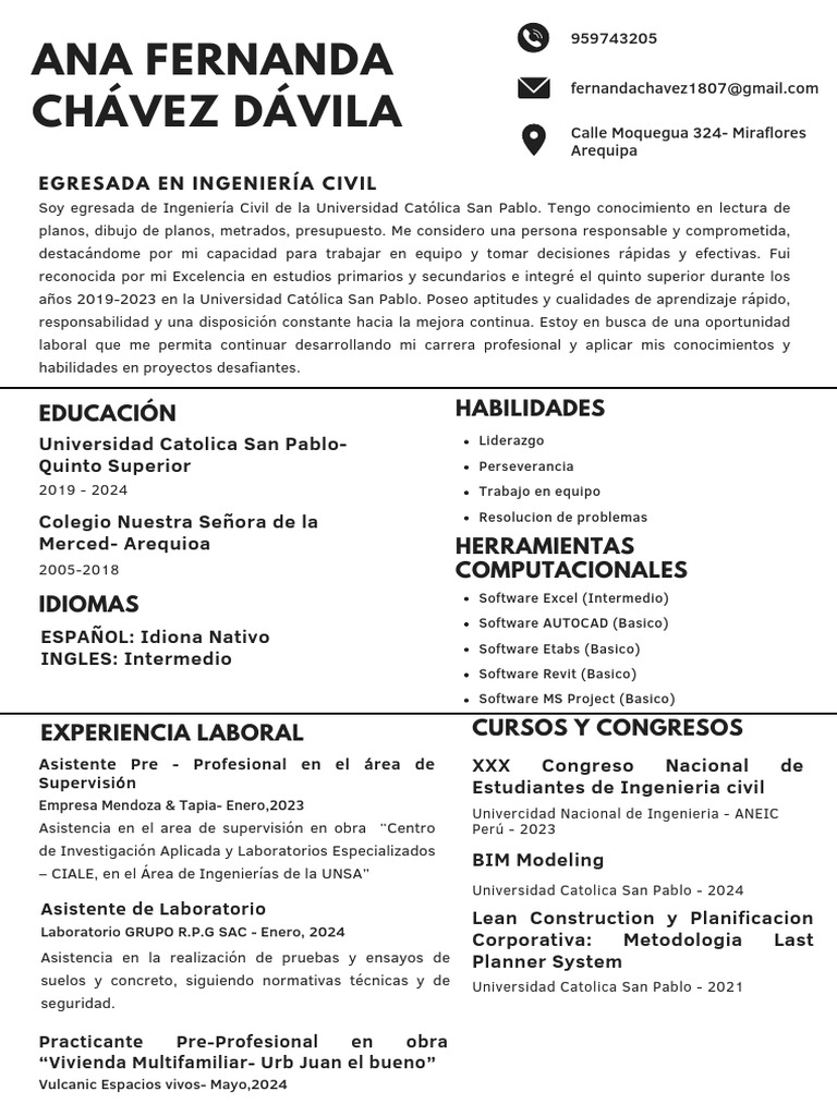 CV - Chavez Davila Ana Fernanda | PDF