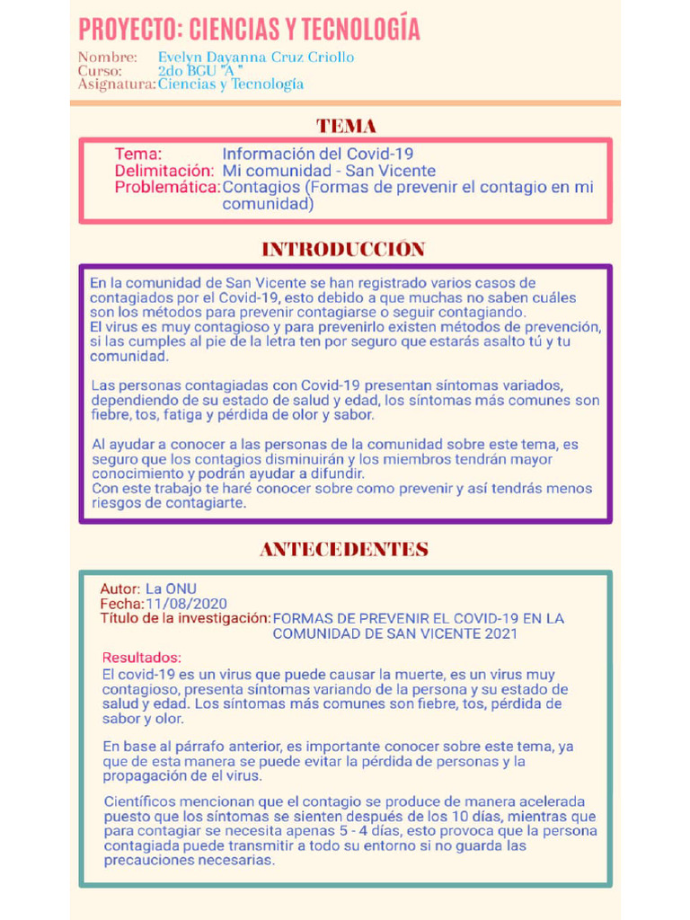 Ciencias y Tecnología - Proyecto.Evelyn Cruz.2do BGU A | PDF