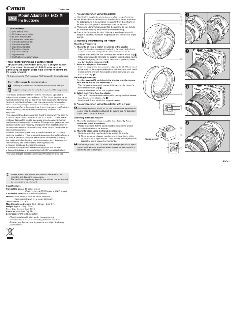Canon EF-EOS M Adapter Instructions | PDF | Camera Lens | Equipment