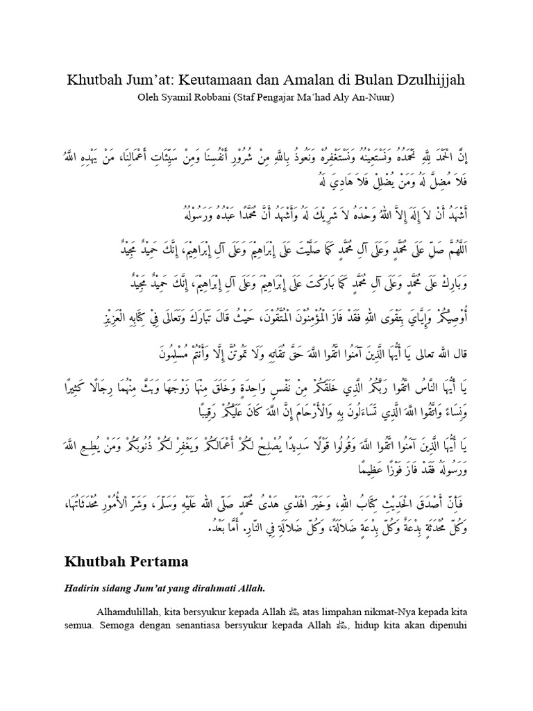 Khutbah Jumat Keutamaan Dan Amalan Di Bulan Dzulhijjah | PDF