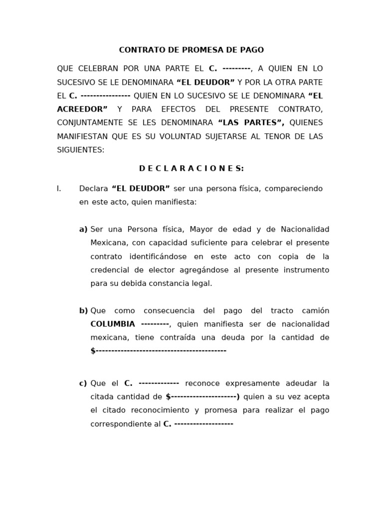 CONTRATO DE PROMESA DE PAGO | PDF