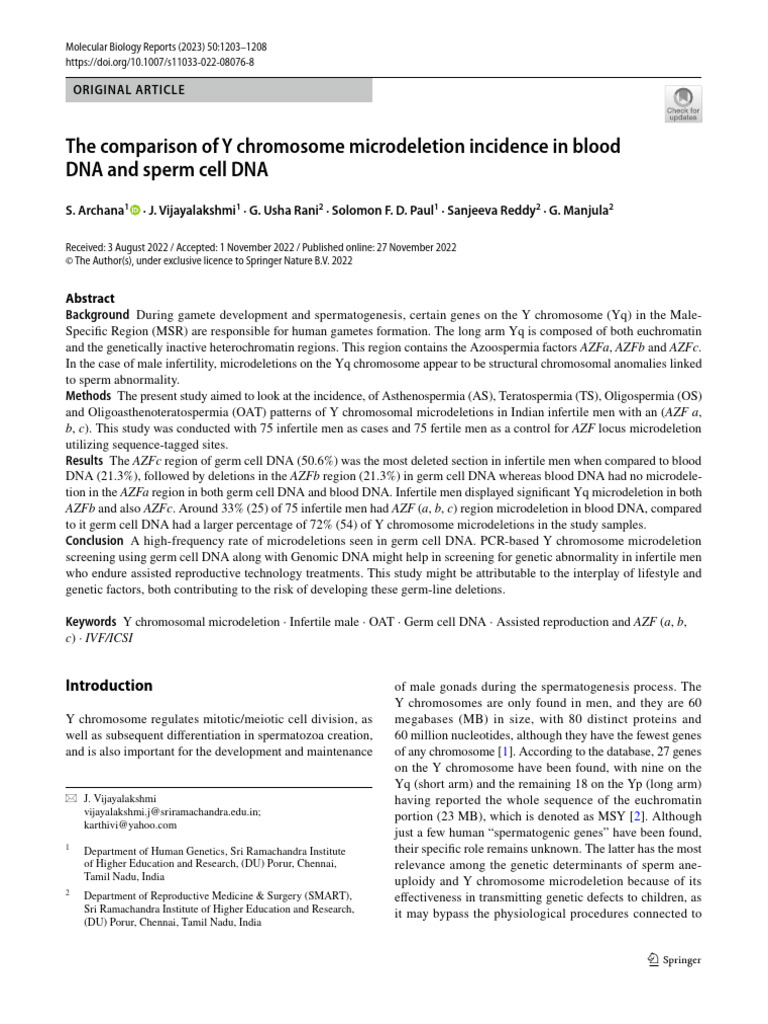 The Comparison of Y Chromosome Microdeletion Incidence in Blood DNA and ...