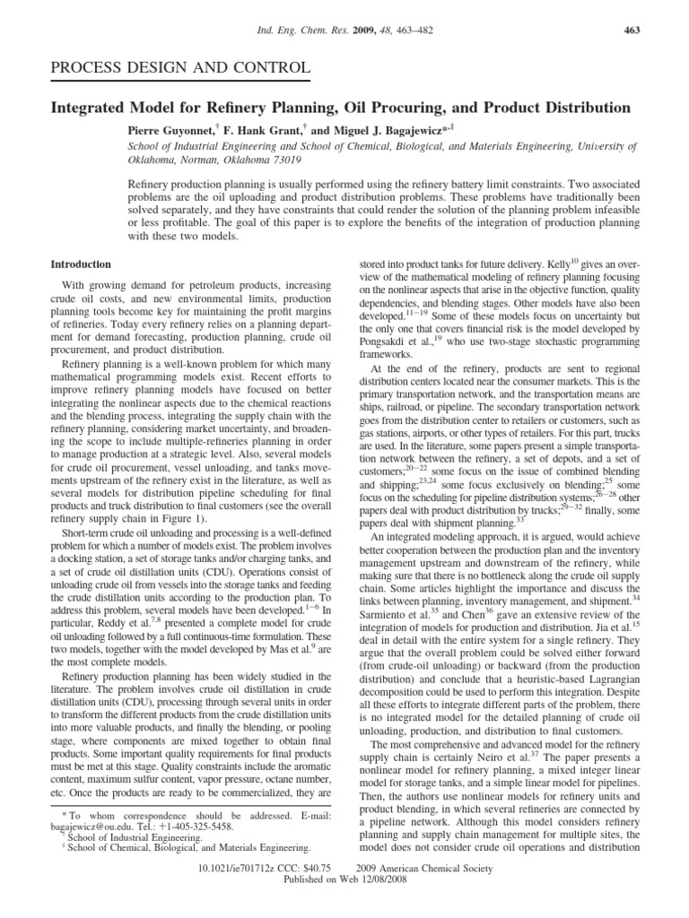Integrated Model For Refinery Planning Oil Procuring and Product ...