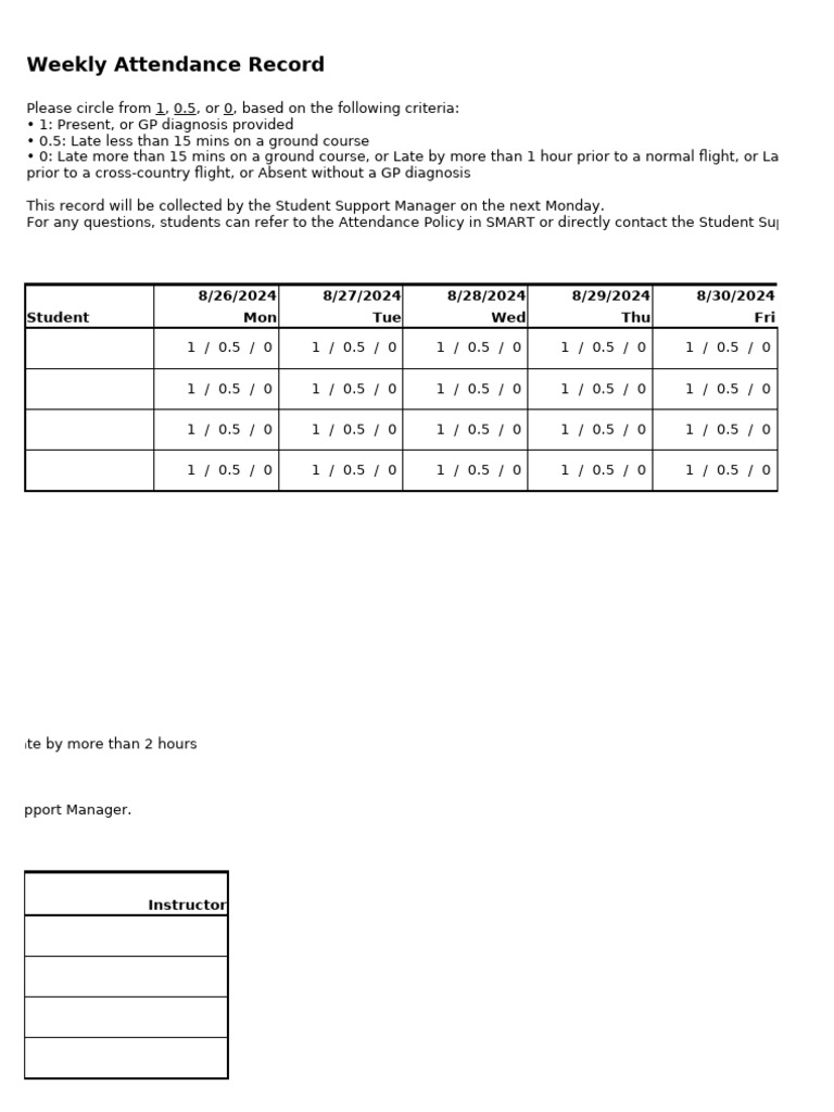 Weekly Attendance Record | PDF