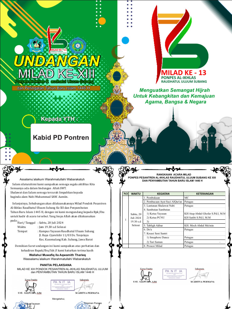 Undangan Milad Kabid PD Pontren 13-1. | PDF