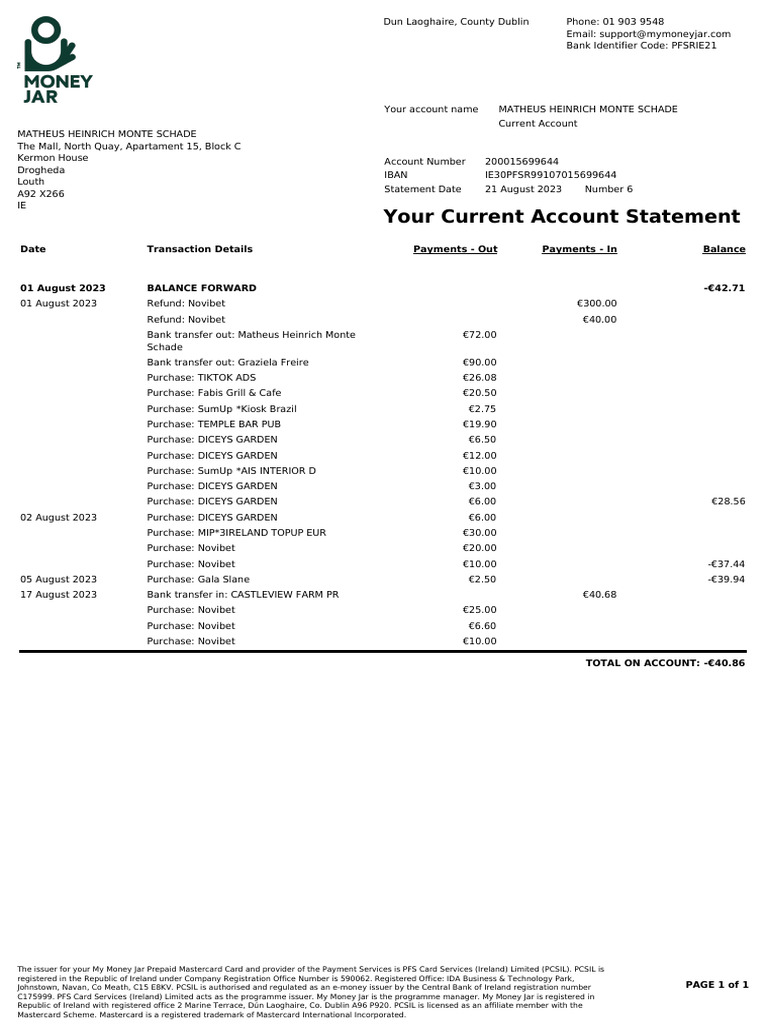 Your Current Account Statement: Date Transaction Details Payments - Out ...