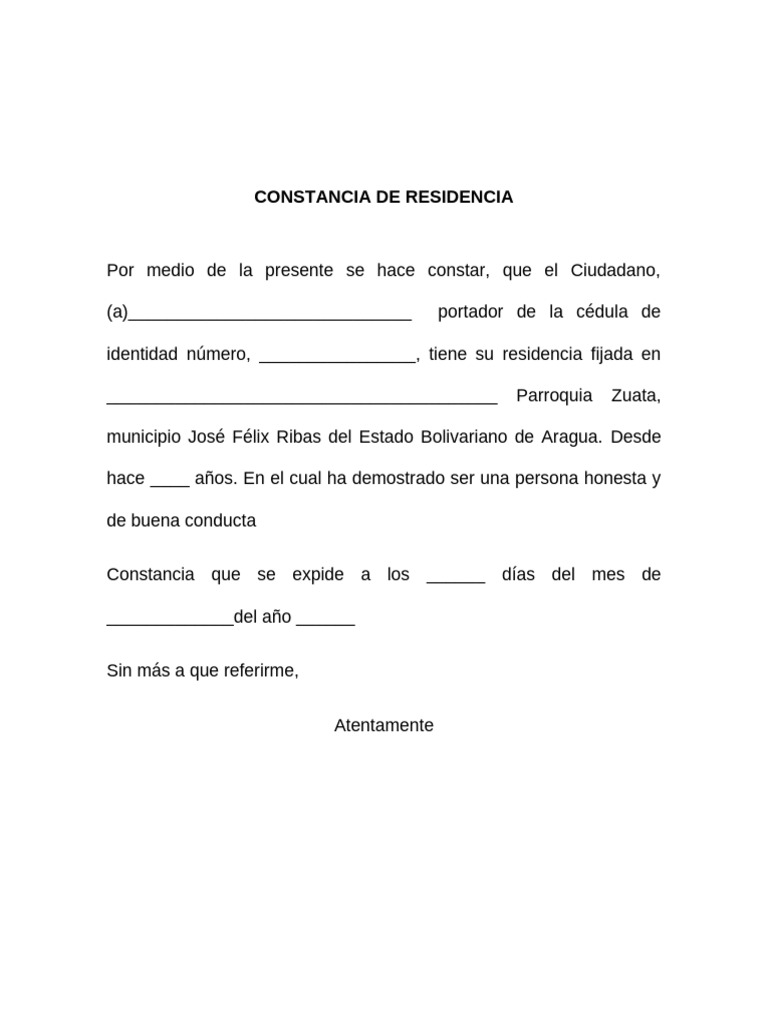 Constancia de Residencia para Llenar | PDF