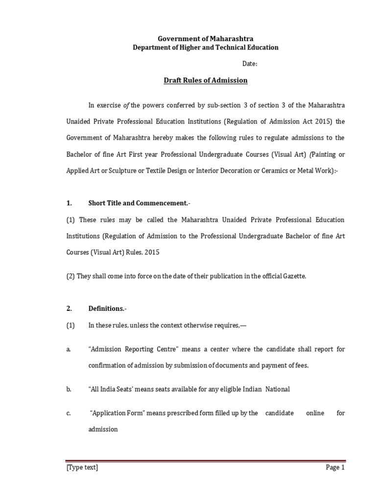 Maharashtra Fine Arts Admission Rules | PDF | University And College ...